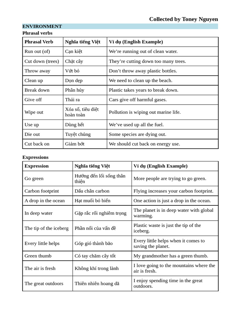 Environmental Phrasal Verbs & Expressions | PDF | Environmental Science ...