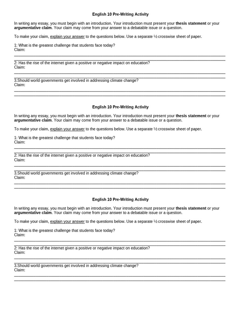 Argumentative Essay Preactivity | PDF | Essays