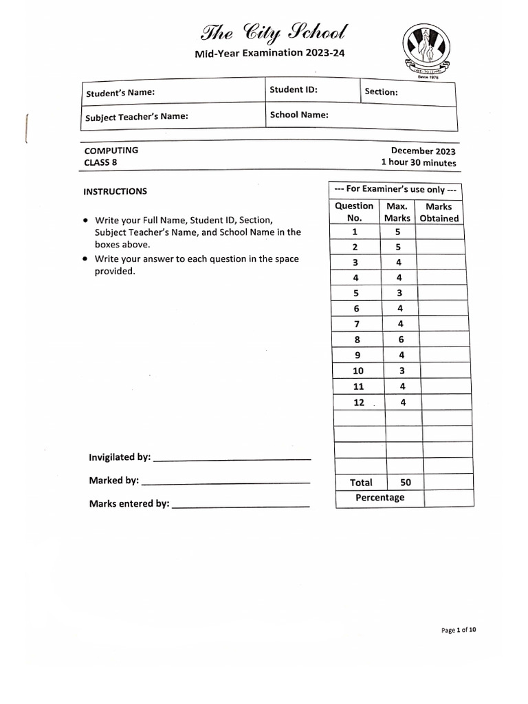 Computer Folder11, Past Papers, Answer Keys, MYE | PDF | Databases ...