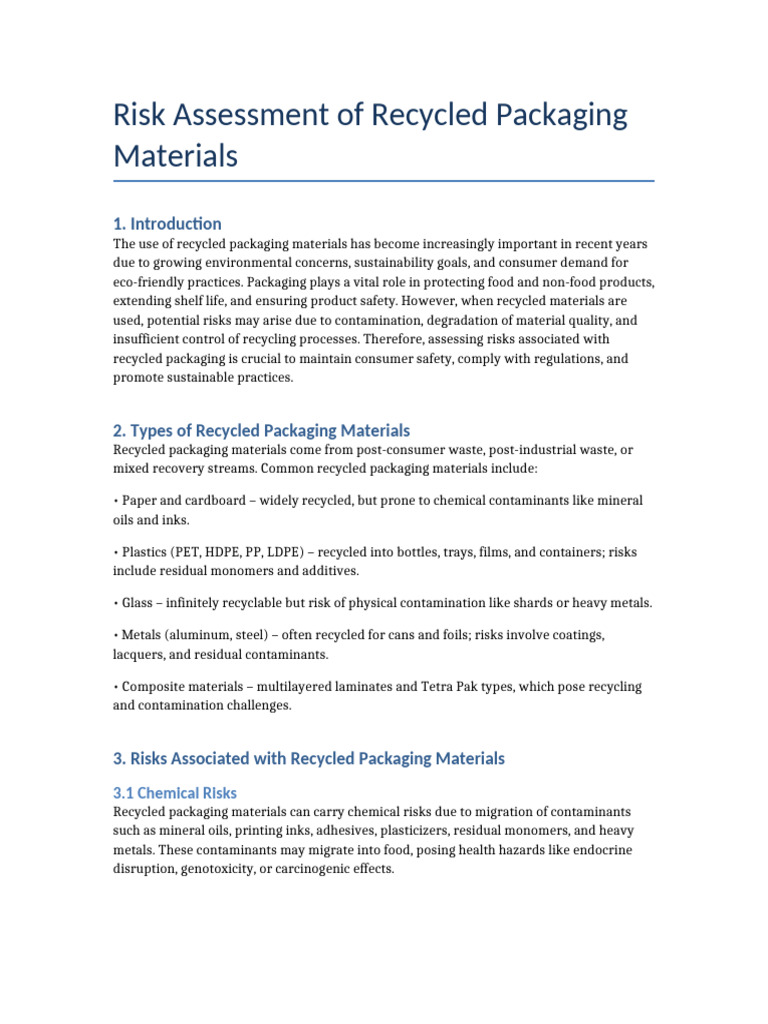 Risk Assessment of Recycled Packaging | PDF | Recycling | Food Safety