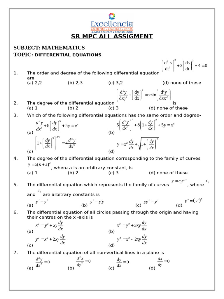 Differential Equations SR MPC ALL ASSIGNMENT | PDF | Mathematical ...