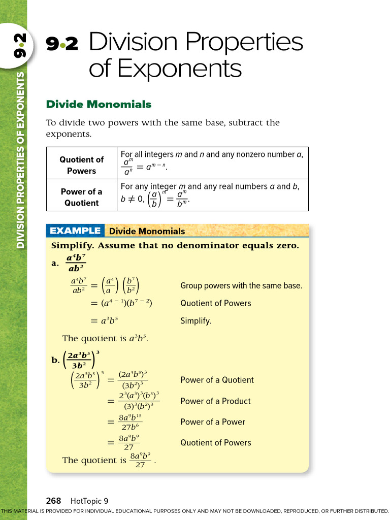 Quick Review Math Handbook (Teacher Edition) - Division Properties of ...