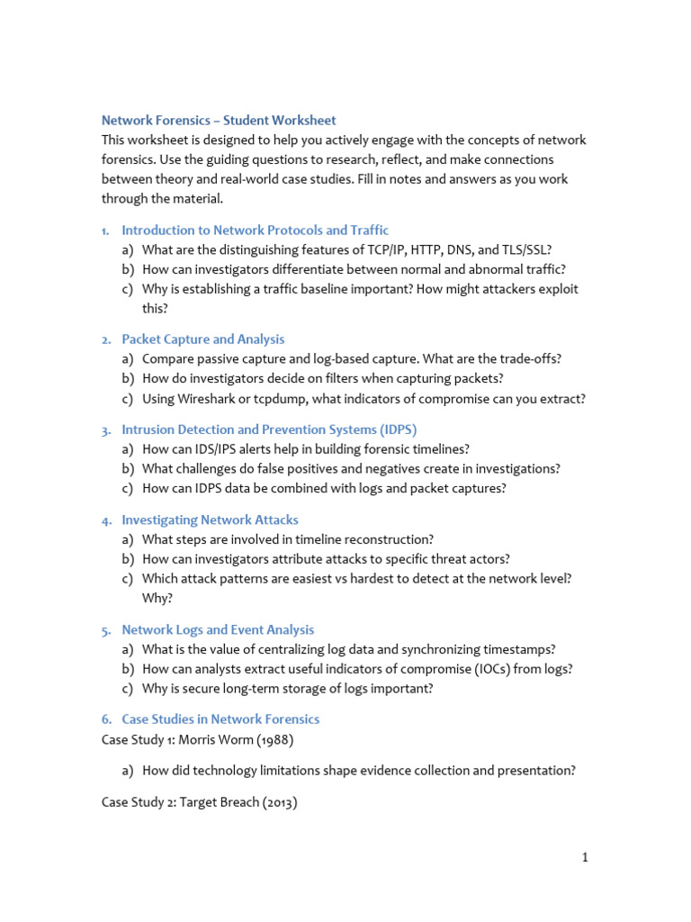 Network Forensics Worksheet | PDF
