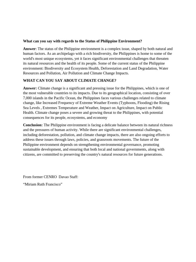 What Can You Say With Regards To The Status of Philippine Environment | PDF