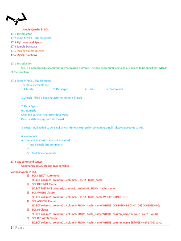 1 Chapter 17 Simple Queries in SQL 1 | PDF | Sql | Table (Database)