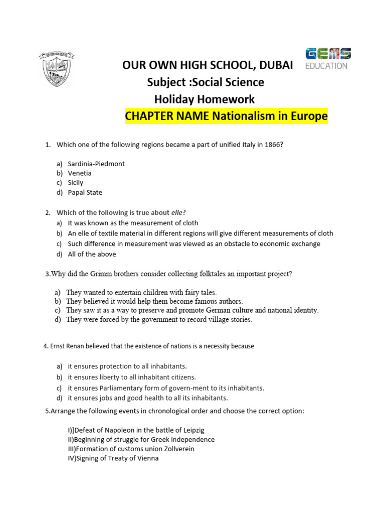 Nationalism in Europe Holiday Worksheet | PDF | German Empire | Kingdom ...
