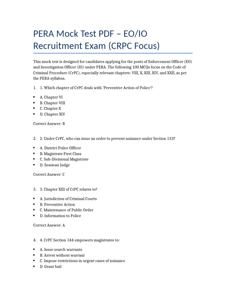 Pera Mock Test CRPC Focus | PDF