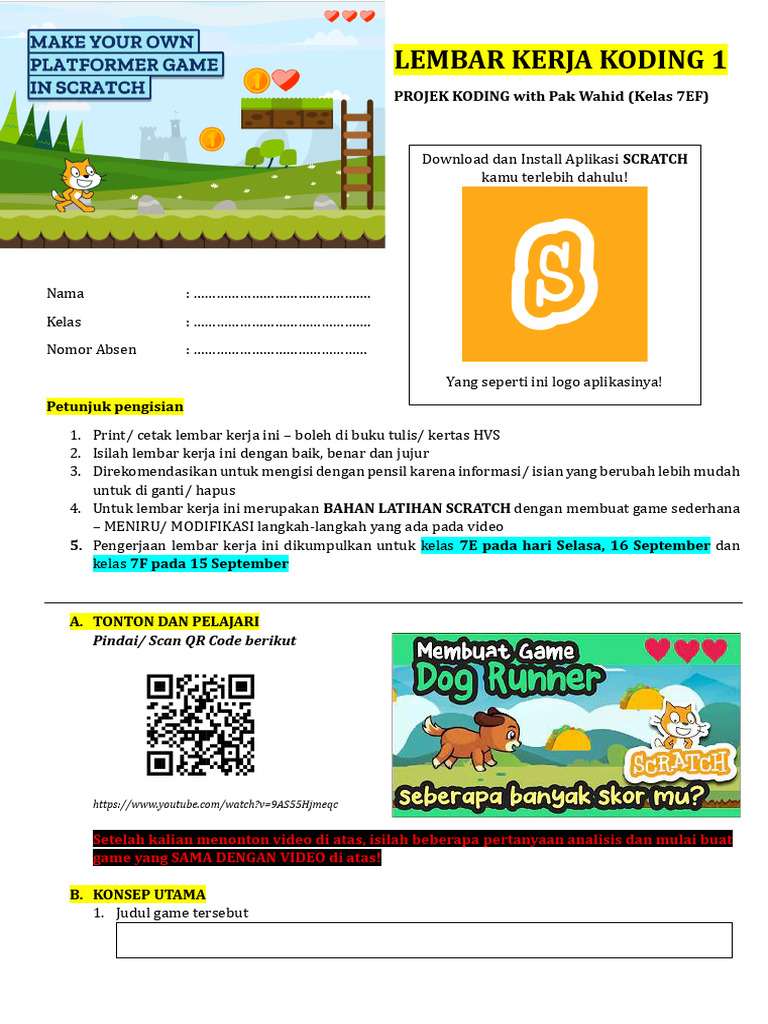 Lembar Kerja Koding Scratch Kelas 7 | PDF