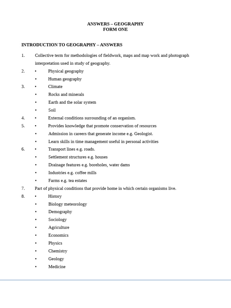 Geography Answers for Form One Students | PDF | Atmosphere Of Earth | Earth