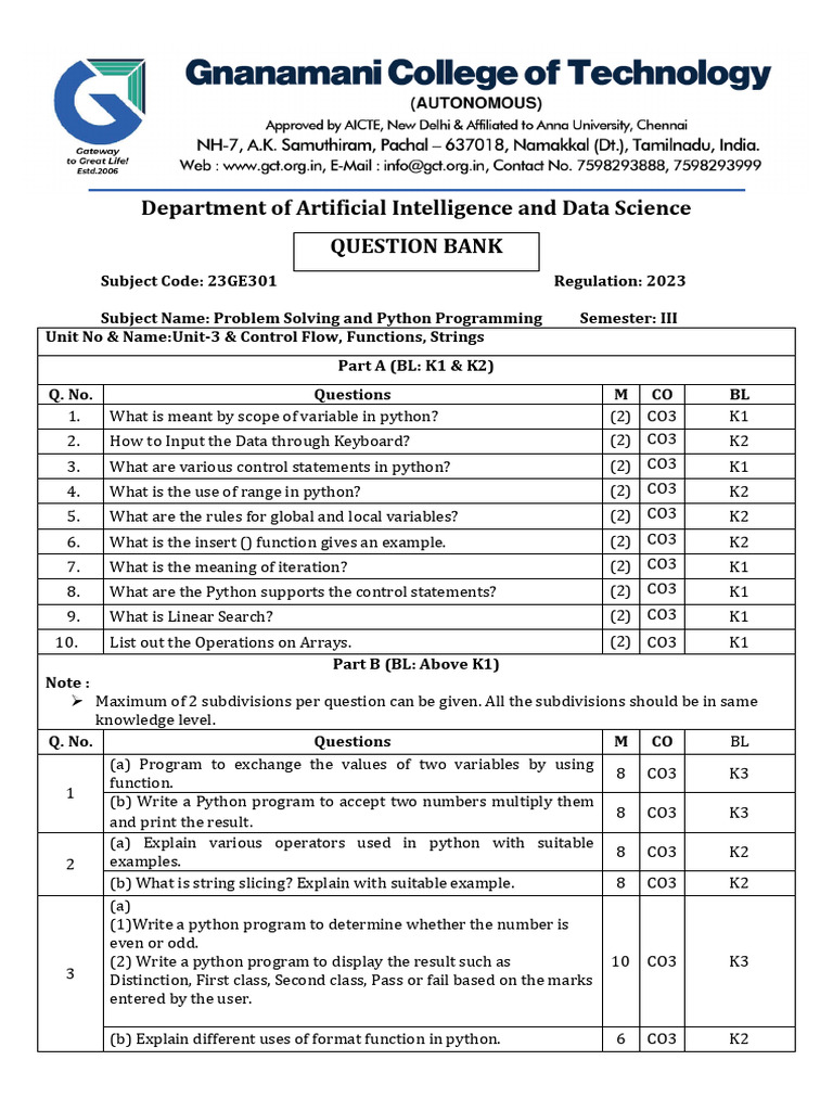 Python Programming Question Bank | PDF | Computing | Theoretical Computer Science