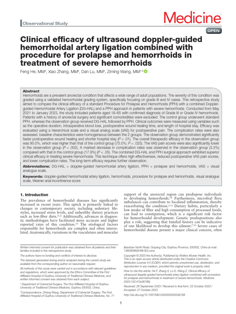Clinical Efficacy of Ultrasound Doppler Guided.98 | PDF | Hemorrhoid ...