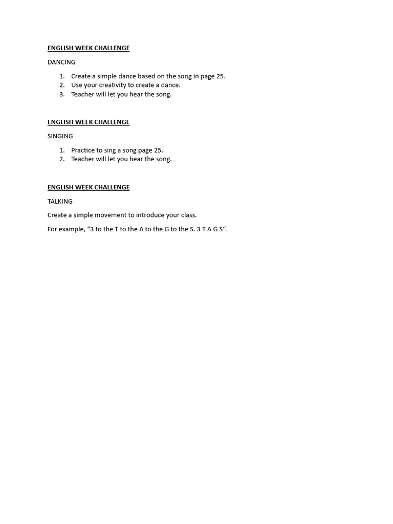 English Week Challenge | PDF