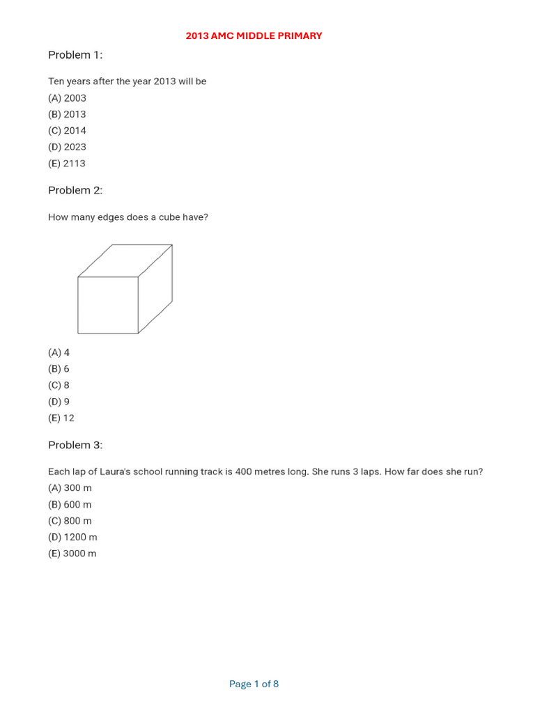2013 AMC Middle Primary | PDF