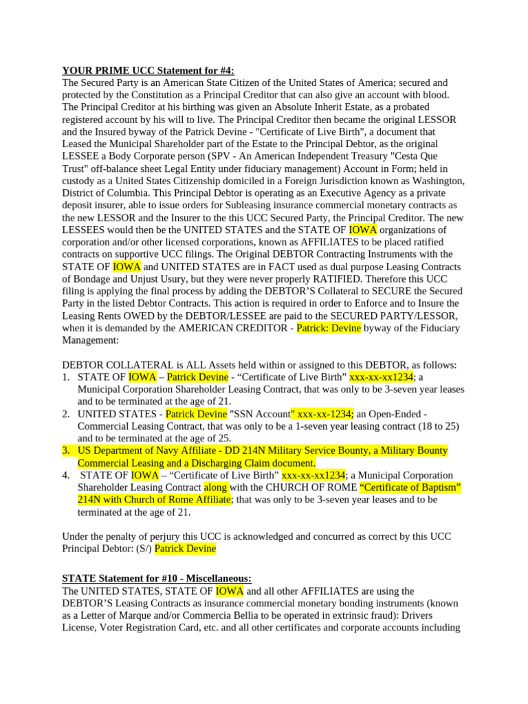 Examples-YOUR 3 UCC Statements | PDF | Lease | Uniform Commercial Code