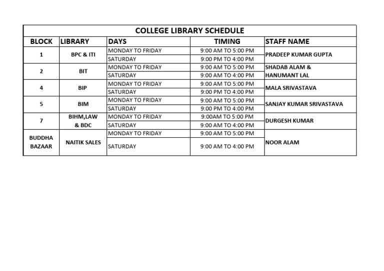 Library Schedule | PDF