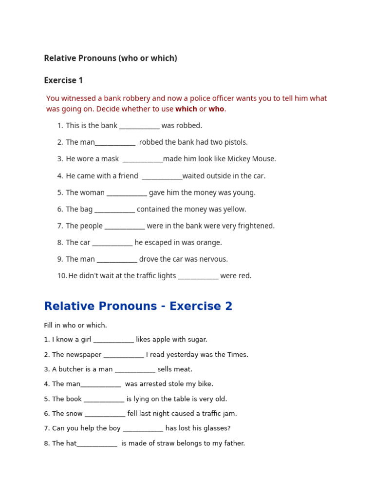 Relative Pronouns (Who or Which) | PDF