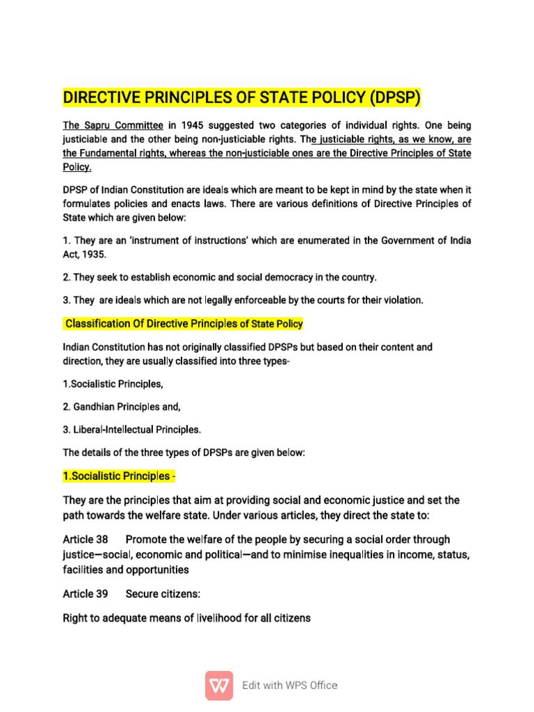 Understanding Directive Principles of State Policy | PDF | Social ...