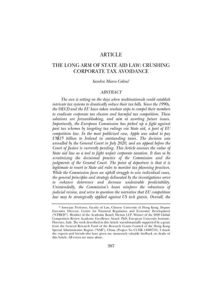 The Long Arm of State Aid Law - Crushing Corporate Tax Avoidance | PDF