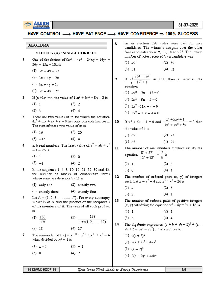 NMTC Junior - DPP Set-2 | PDF | Circle | Area