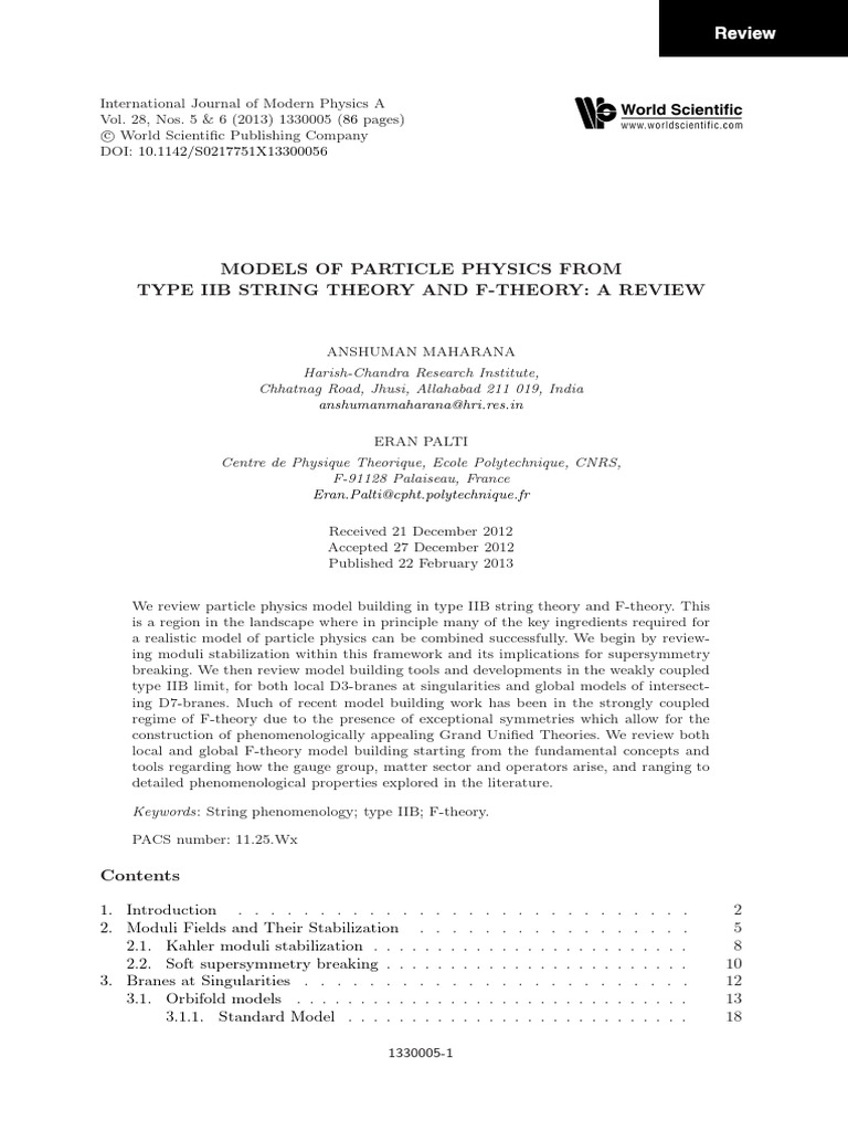 Models of Particle Physis From Type String Theory and Theory A Review ...