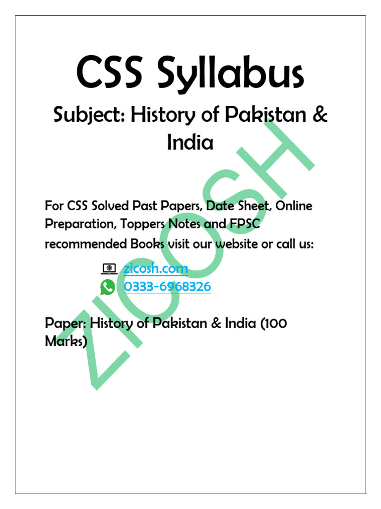 CSS Syllabus: Indo-Pak History | PDF | Pakistan | Muhammad Ali Jinnah