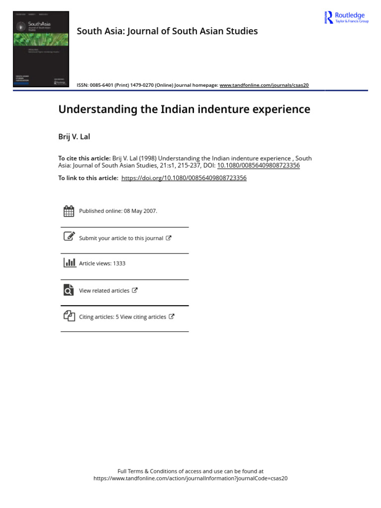 Understanding The Indian Indenture Experience Brij | PDF | Cost Of ...
