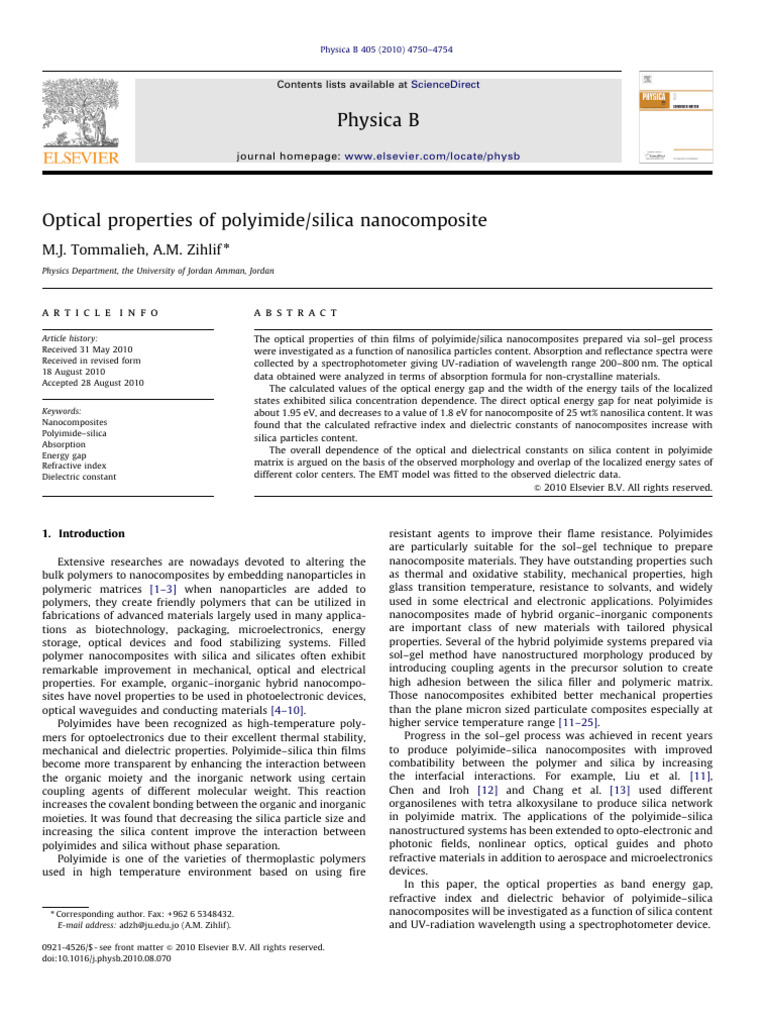 Optical Properties of Polyimide Orsilica Nanocomposite | PDF ...