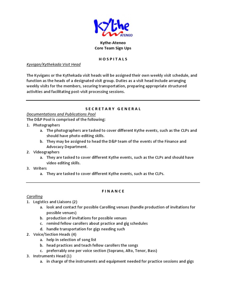 Core Team Job Descriptions | PDF | Logistics | Business