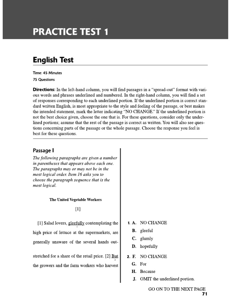 ACT Practice Test 1 | PDF
