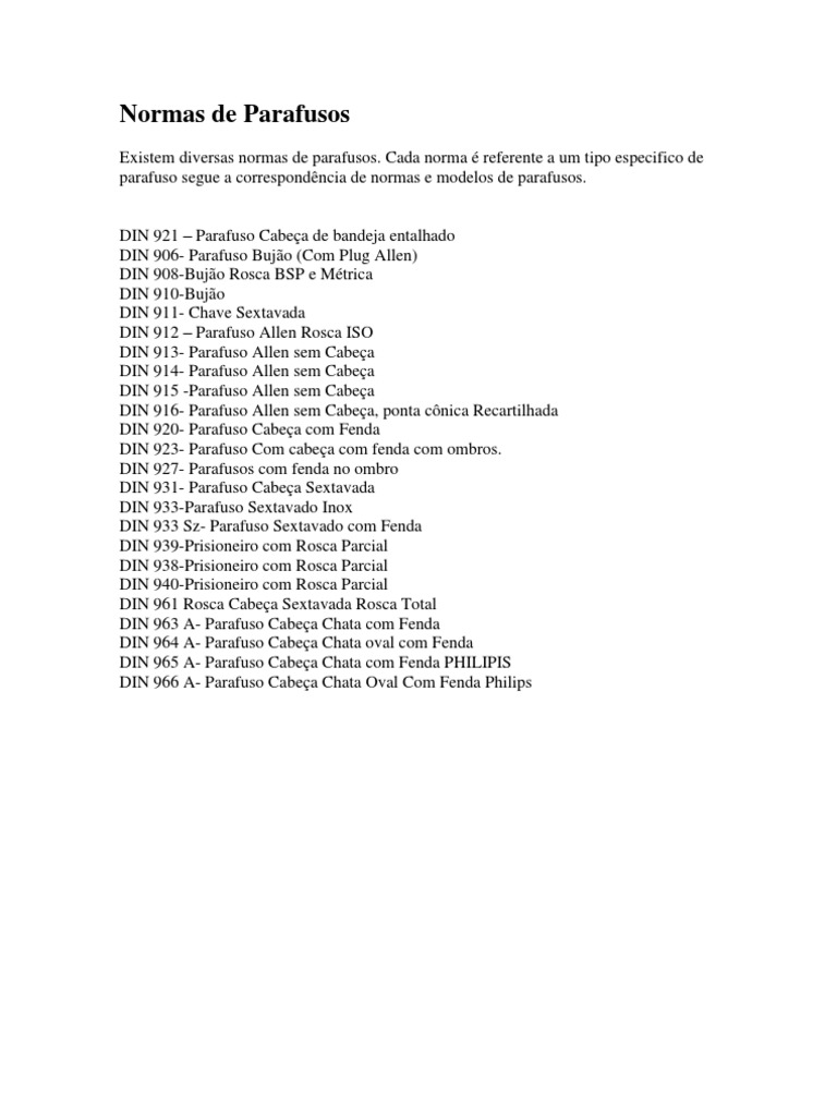 Normas de Parafusos | PDF | Parafuso | Indústrias