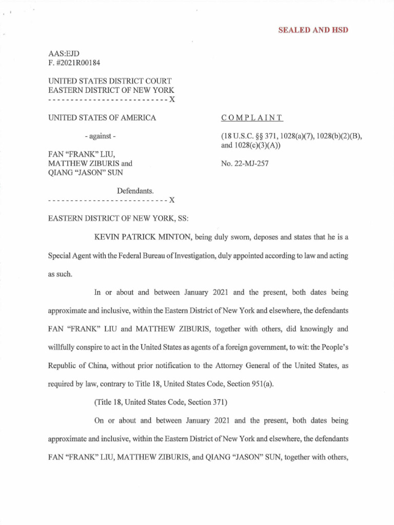 Foreign Agent Conspiracy Complaint | PDF | Surveillance | Title 18 Of ...