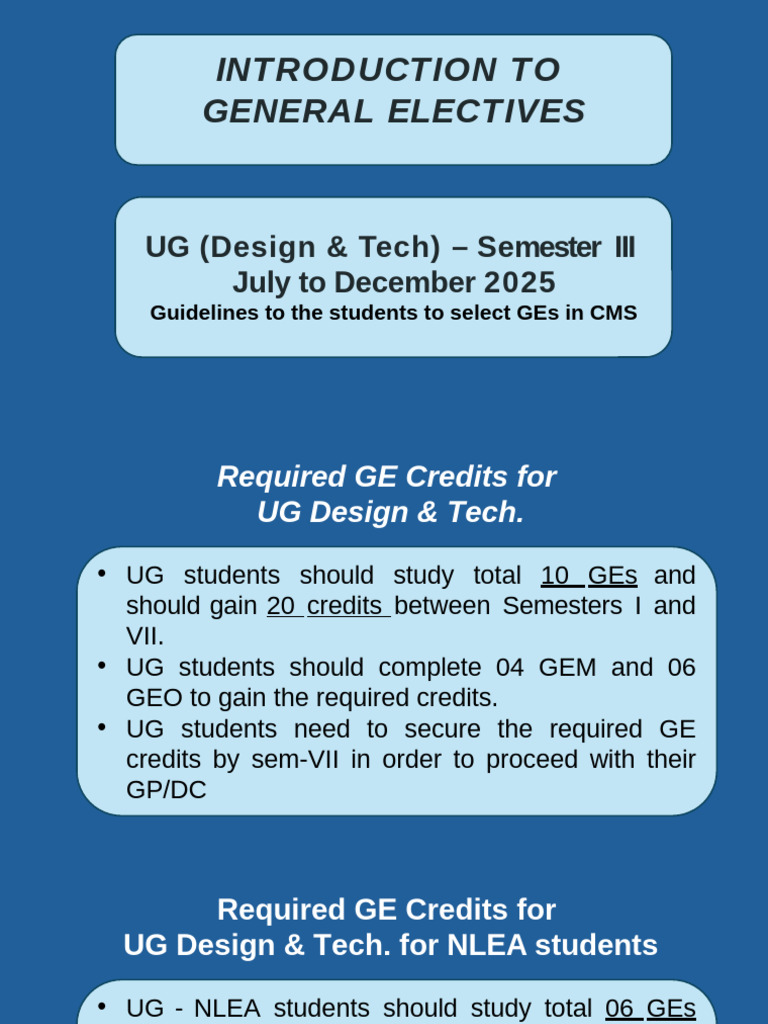General Electives Guide for UG Design & Tech | PDF