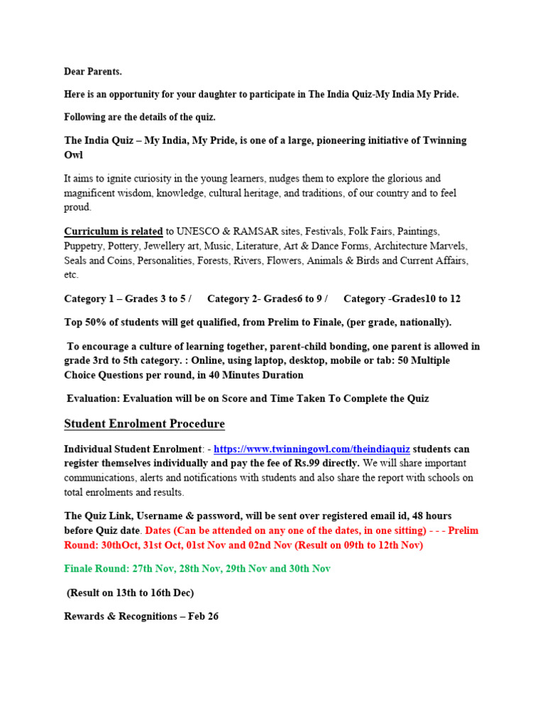 The India Quiz - My India, My Pride | PDF