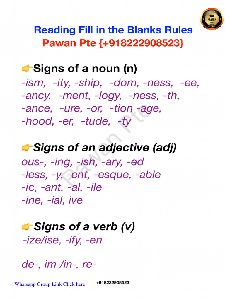 Reading Fill in The Blanks Rules | PDF