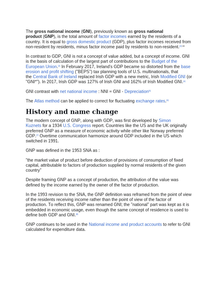 History and Name Change: Gross National Income GNI Gross National ...