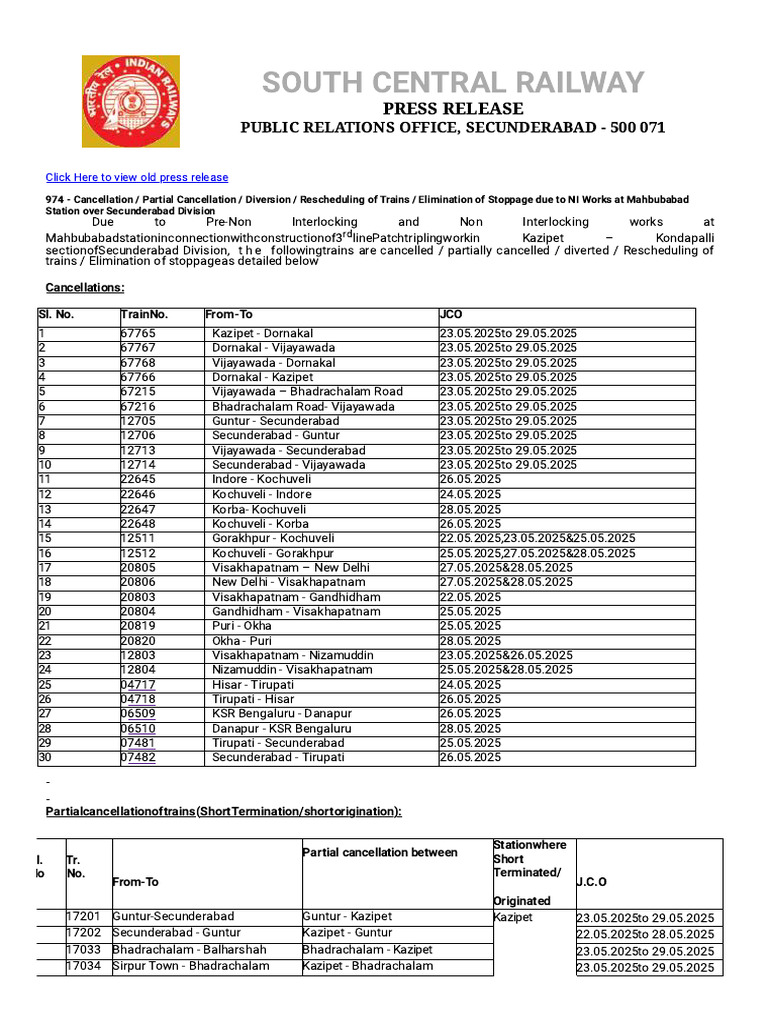 Train Cancellations and Diversions Notice | PDF | Rail Transport ...