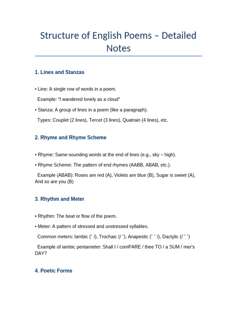Structure of English Poems | PDF