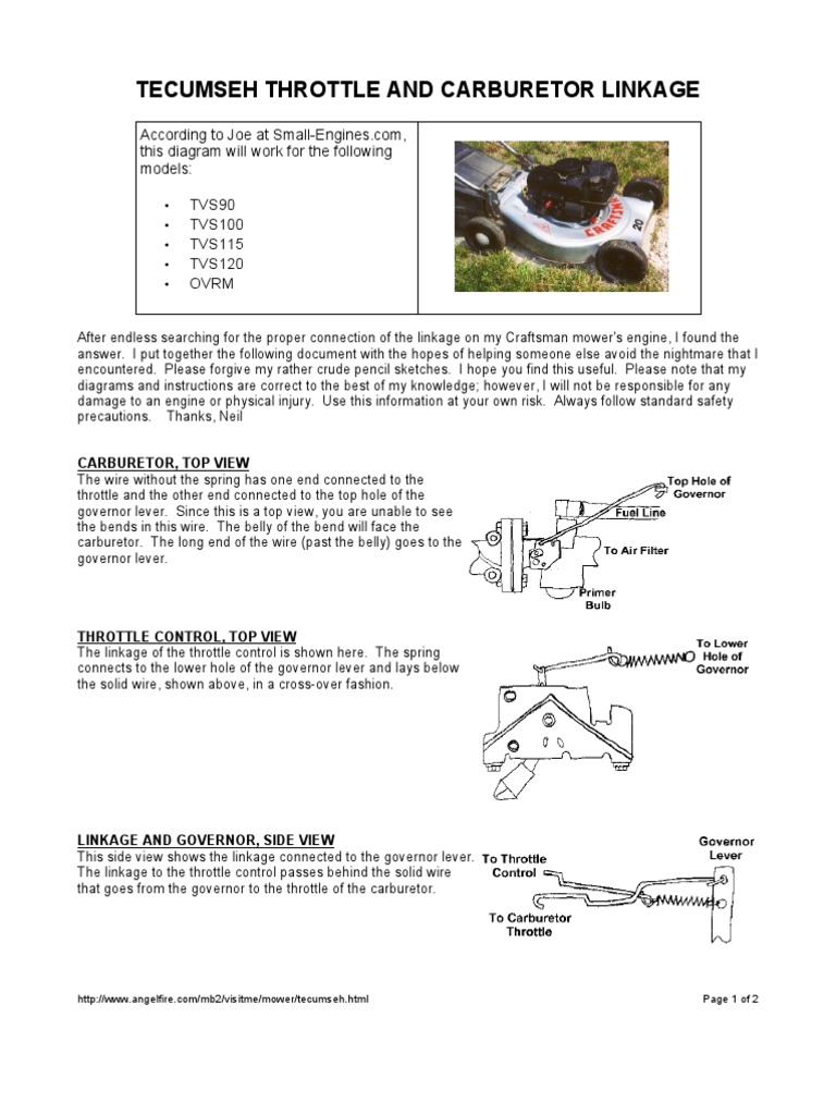 TECUMSEH THROTTLE AND CARBURETOR LINKAGE DIAGRAM | PDF | Throttle ...