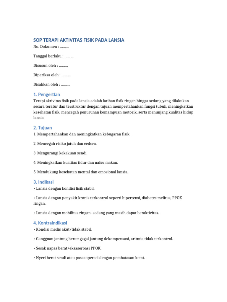 SOP Terapi Aktivitas Fisik Lansia | PDF