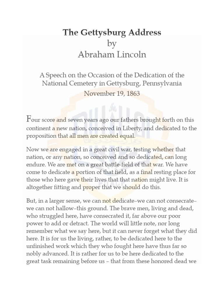 Abraham Lincoln - The Gettysburg Address. | PDF