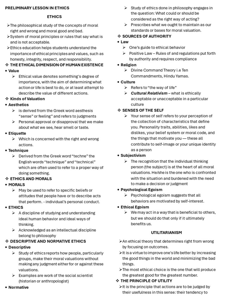 Preliminary Lesson in Ethics | PDF | Utilitarianism | Morality