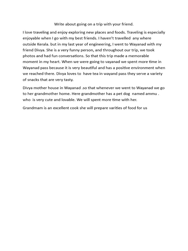 Write About Going On A Trip With Your Friend | PDF