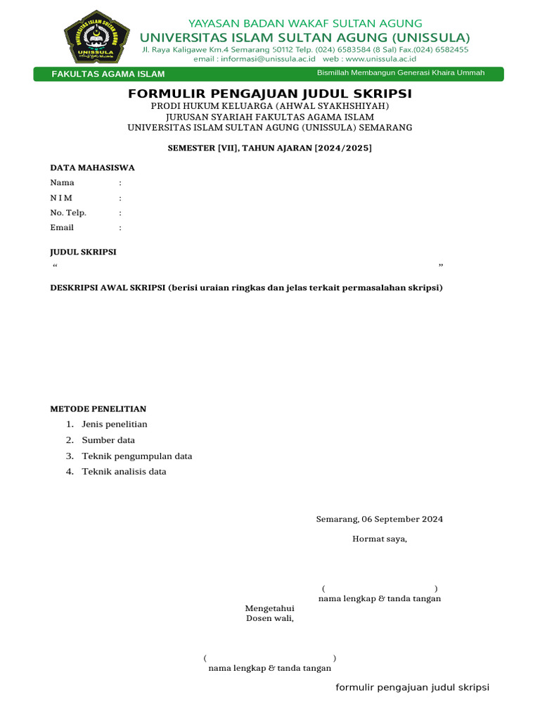 Formulir Pengajuan Judul Skripsi | PDF