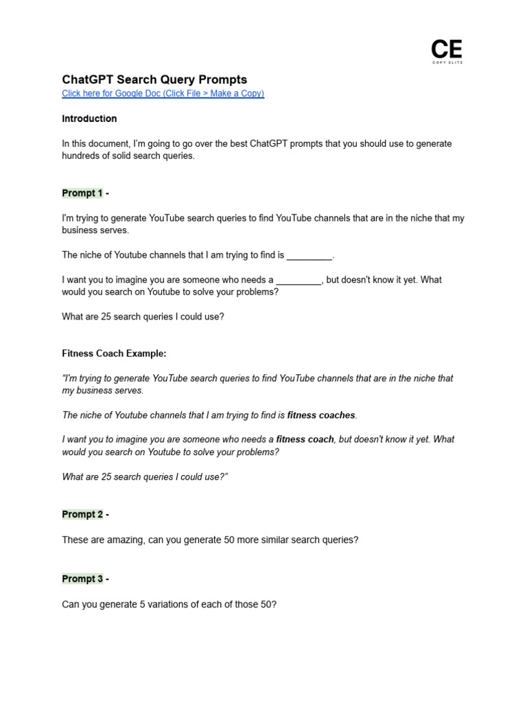 ChatGPT Search Query Prompts | PDF