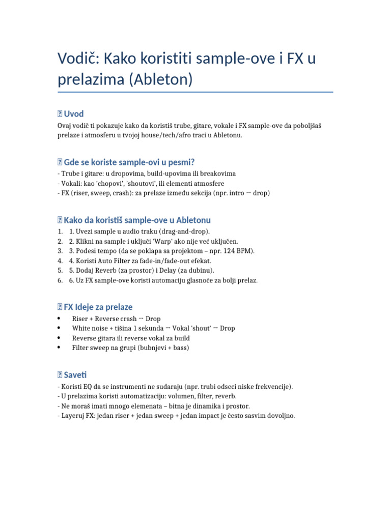 Vodic Koriscenje Sampleova I FX U Prelazima | PDF