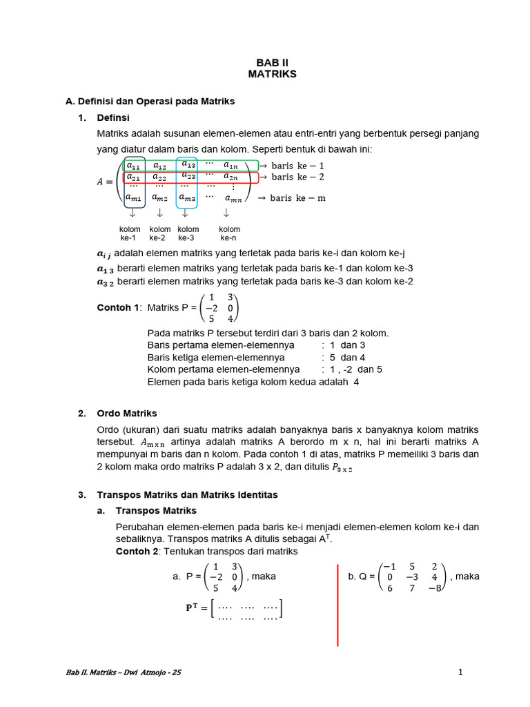 Definisi dan Operasi Matriks Dasar | PDF
