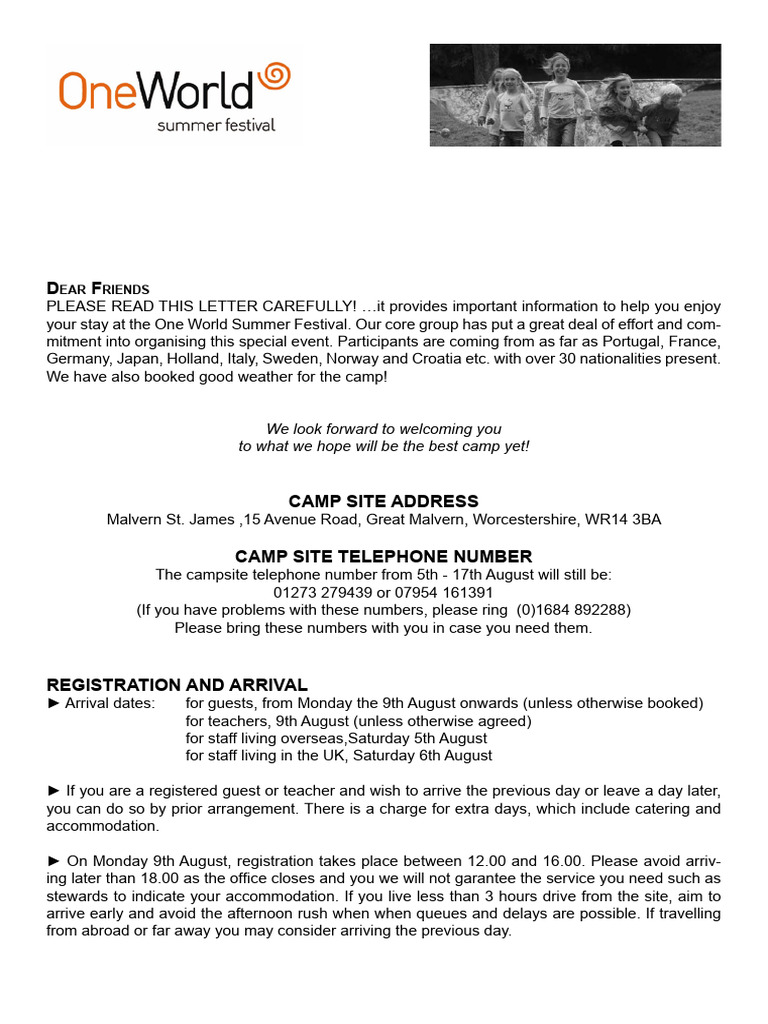 Directions Letter Malvern 2010 v1 | PDF | Camping
