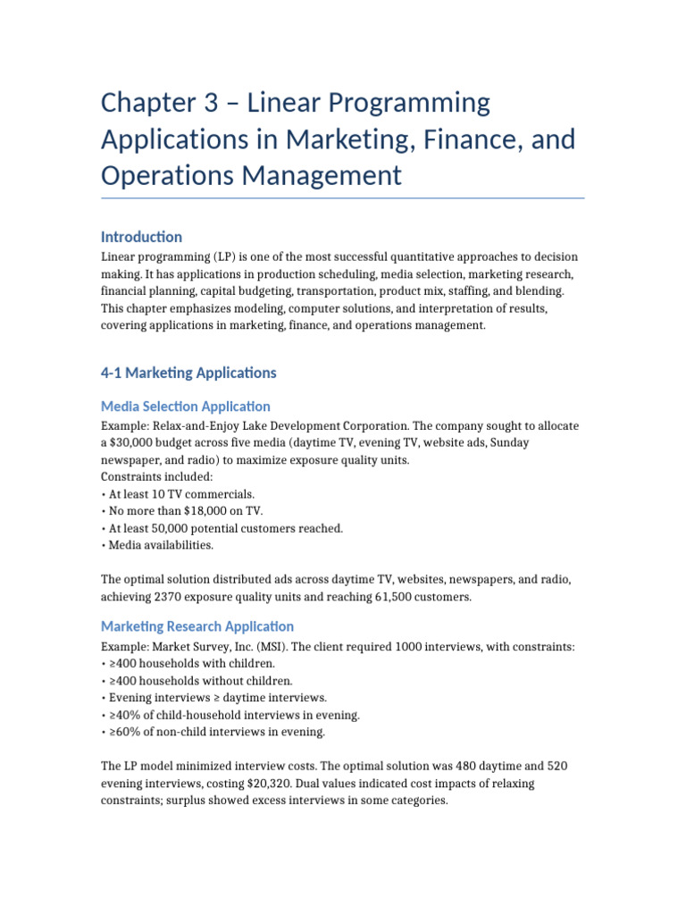 Linear Programming in Marketing & Finance | PDF | Economies | Applied ...
