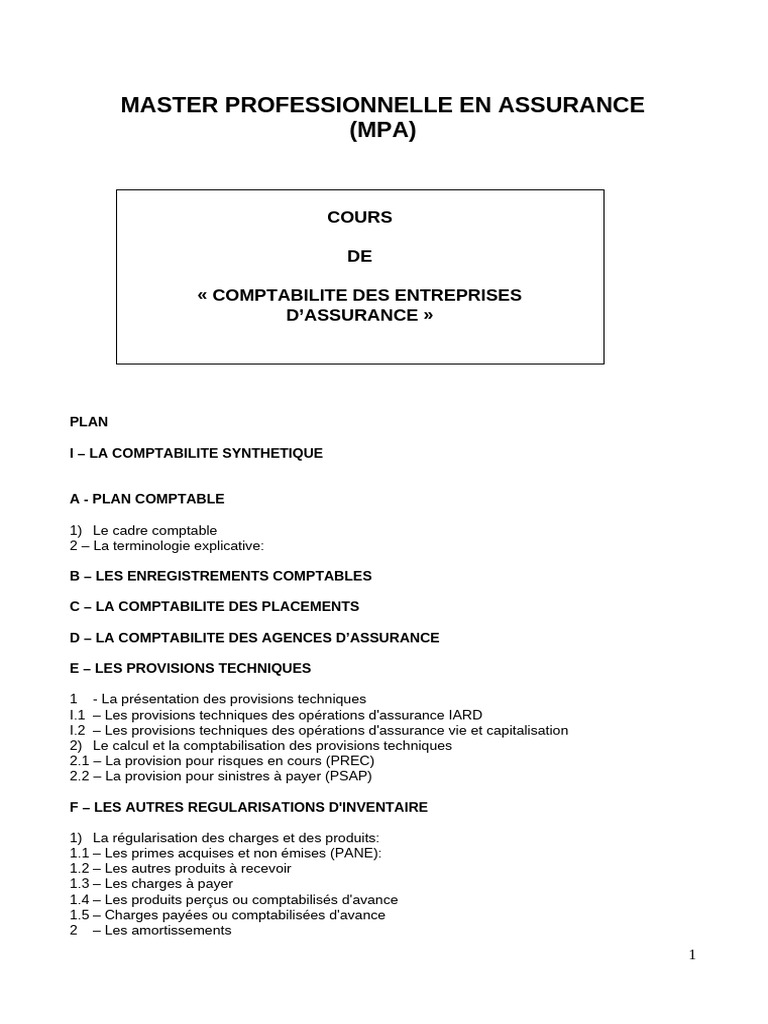 Comptabilité des entreprises d'assurance | PDF | Comptabilité ...