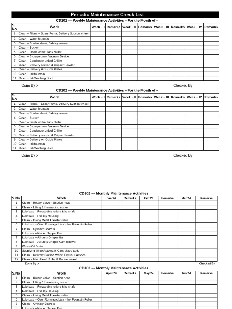 CD102 Maintenance Checklist Guide | PDF | Pump | Mechanical Engineering